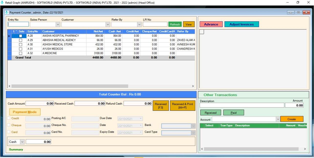 A Counter for Payments in Retailgraph Software